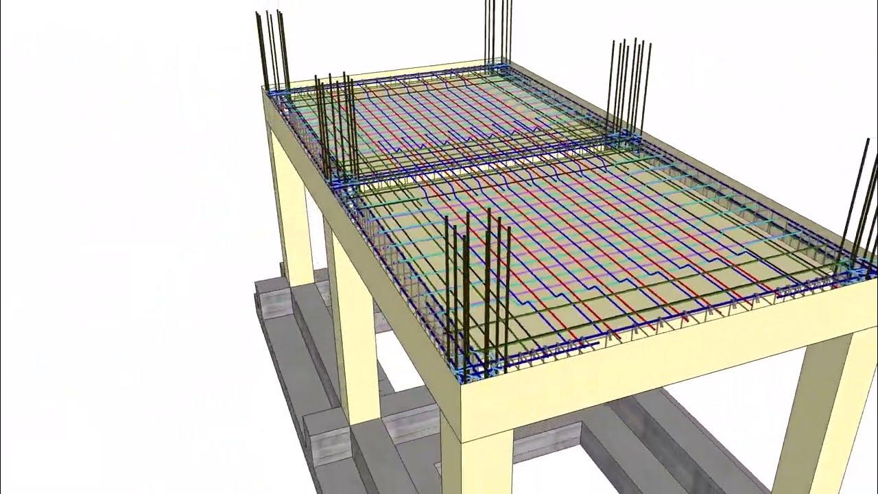 Two way RC solid slabs | beams | columns | rebar placement | reinforcement details - 3D ...