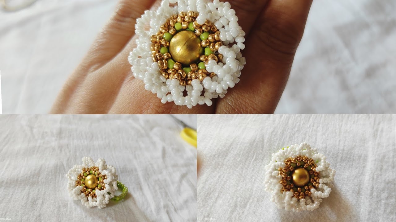 How to make beaded flower ring perfect for a special occasion// using ...