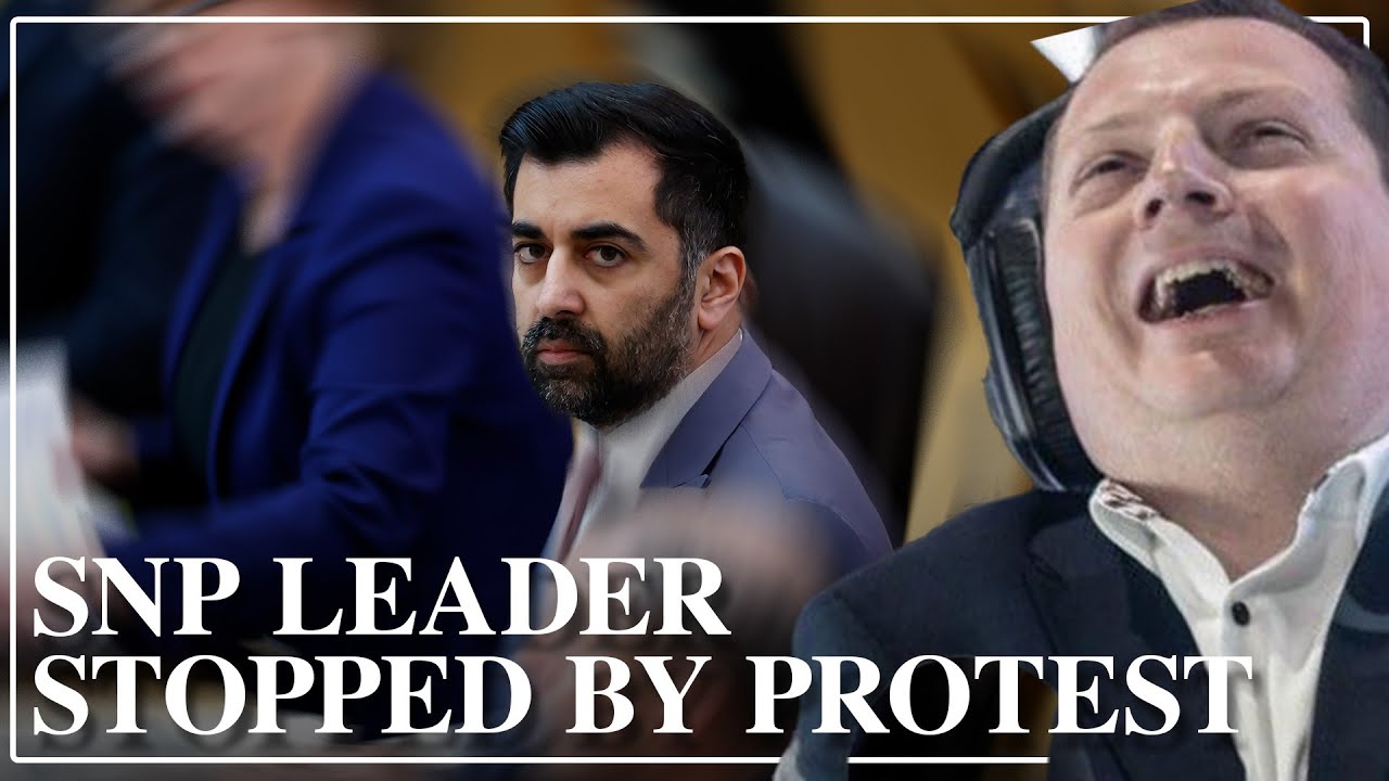 SNP leader struggles as FMQs is stopped by protestors - YouTube
