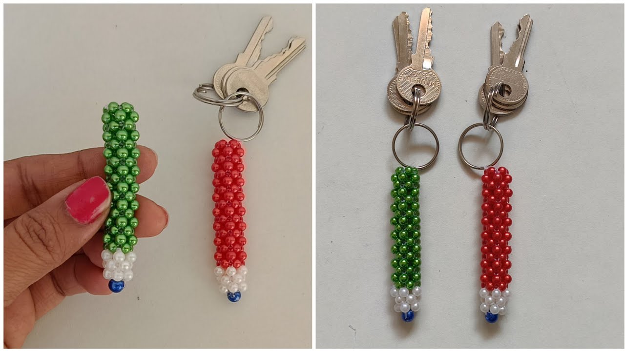 Beaded Pencil Keyring | How to Make Beaded Pencil Shape Keychain | DIY ...