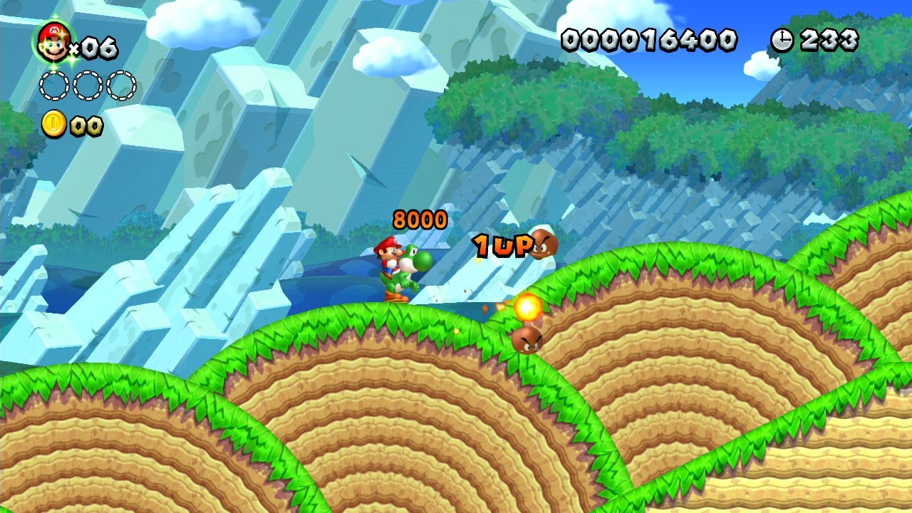 New Super Mario Bros. U -- Fire-breathing Yoshi Collects a 1-Up in ...