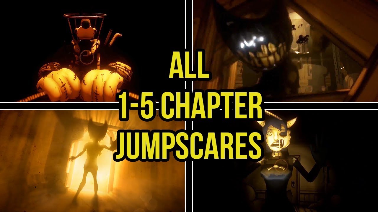ALL JUMPSCARES IN BENDY AND THE INK MACHINE! All chapters 1-5! - YouTube