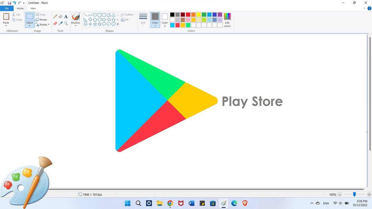 How to draw Google Play Store Logo on Computer using Ms Paint | Google ...