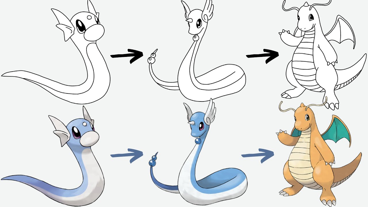 Cómo dibujar DRATINI DRAGONAIR y DRAGONITE POKEMON | Pokemon Evolution - YouTube