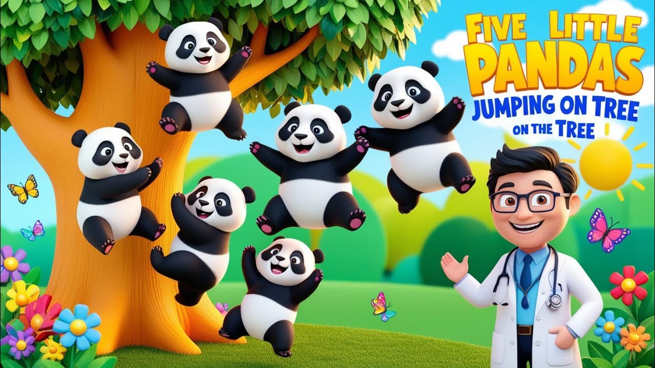 "🎶 Five Little Pandas Jumping on the Tree | Catchy Nursery Rhyme for ...