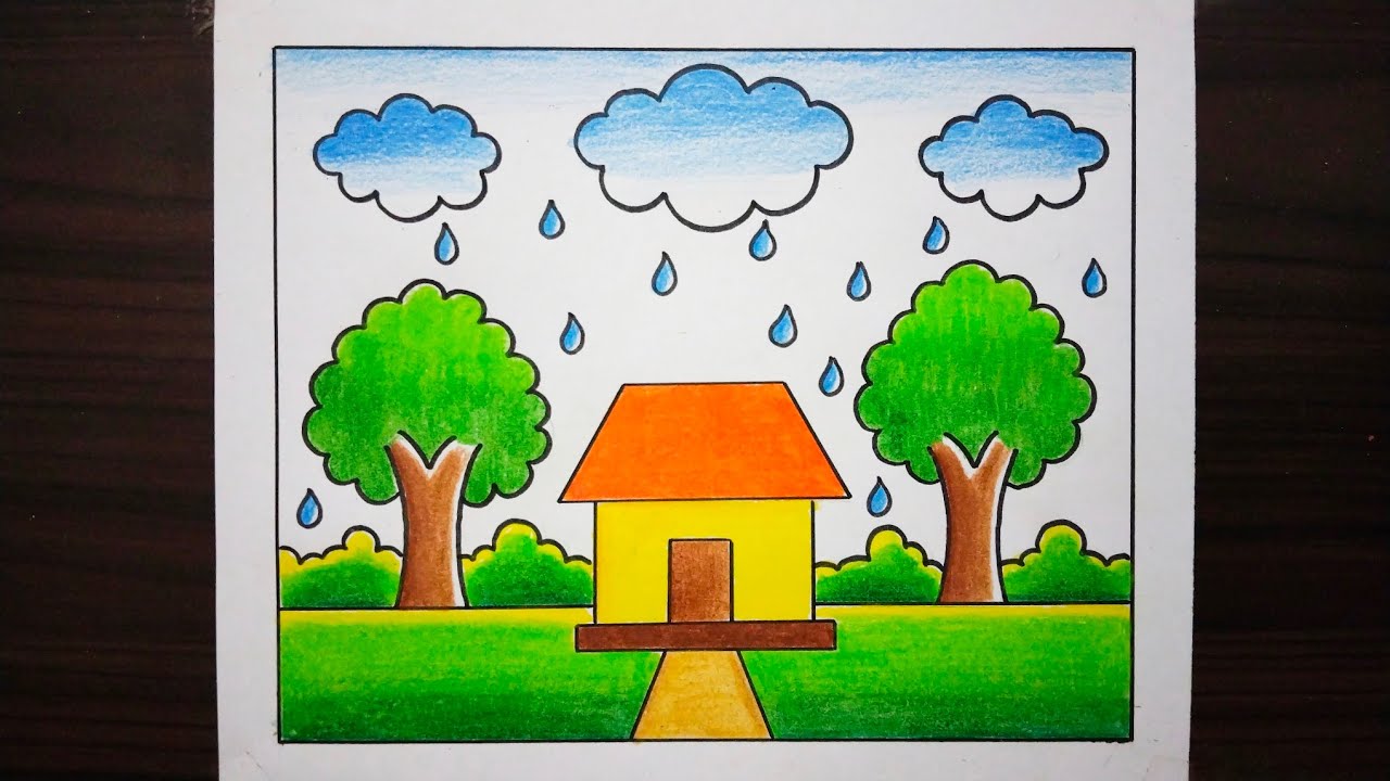 Rainy Season Drawing / How to Draw Rainy Day Drawing / Rainy Season ...
