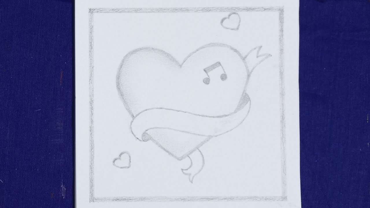 Sketch of love-heart// love heart drawing with ribbon - YouTube