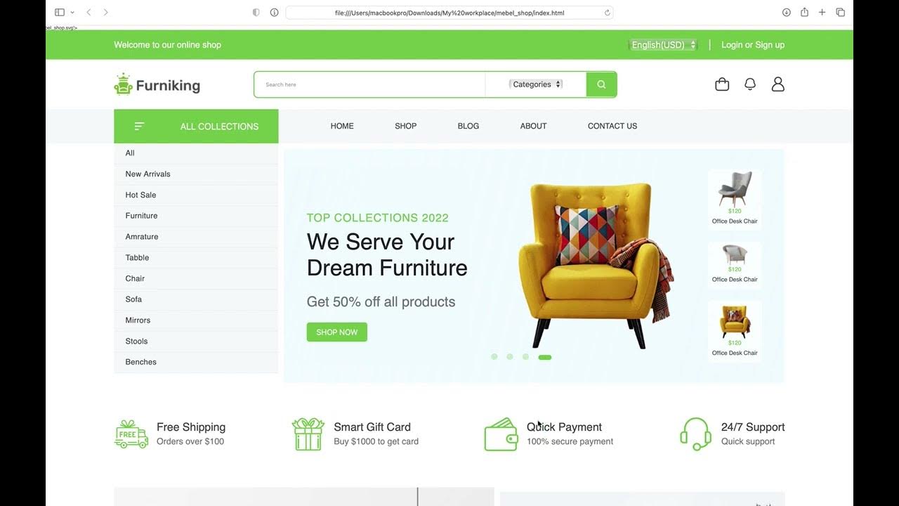 mebel shop / Front end development, HTML, CSS, BOOTSTRAP, JS, REACT. Web developer - YouTube