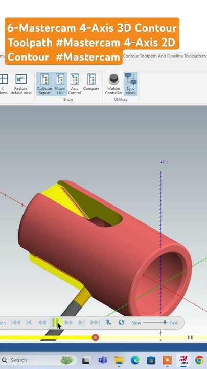 6 - Mastercam 4-Axis 3D Contour Toolpath #Mastercam 4-Axis 2D Contour #shorts - YouTube