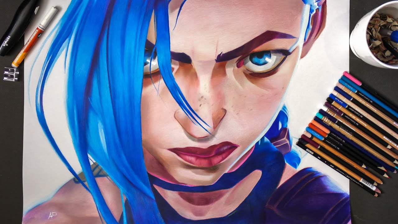 Drawing Arcane Jinx in colored pencil | Art Timelapse - YouTube