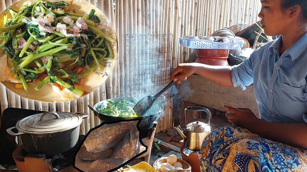Rural Mom Cook Delicious Meals For Family-Stir Fry Spinach on the top ...