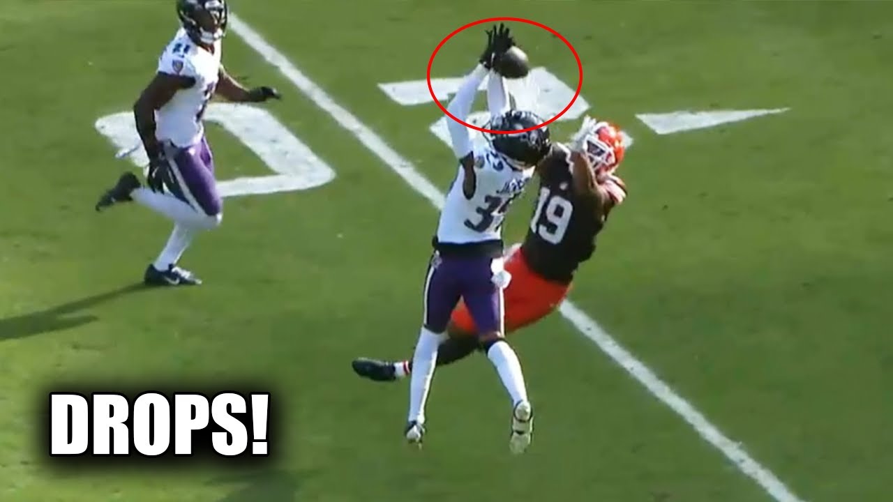 Every Ravens Dropped Pass/Interception vs Cleveland Browns... - YouTube