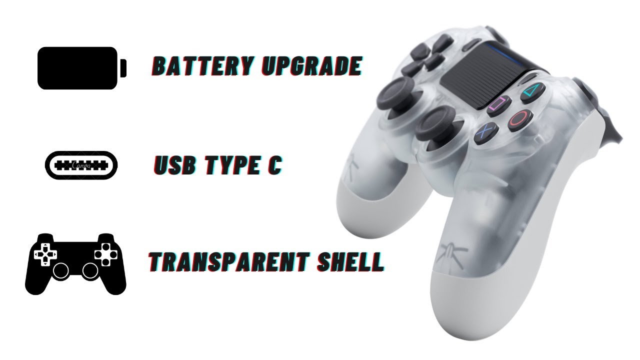 Custom Dualshock 4 (USB type C, battery upgrade, transparent shell ...