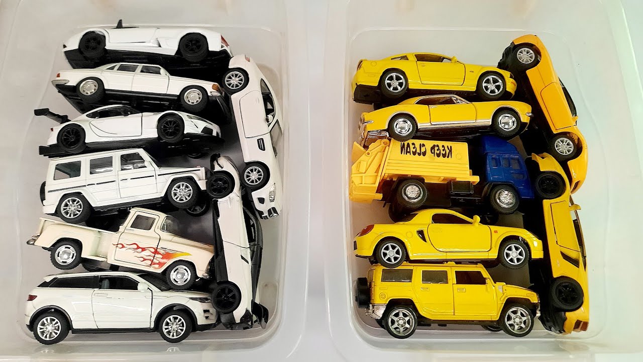 Comparison of White and Yellow Diecast Model Cars 1:36 Scale Full of ...