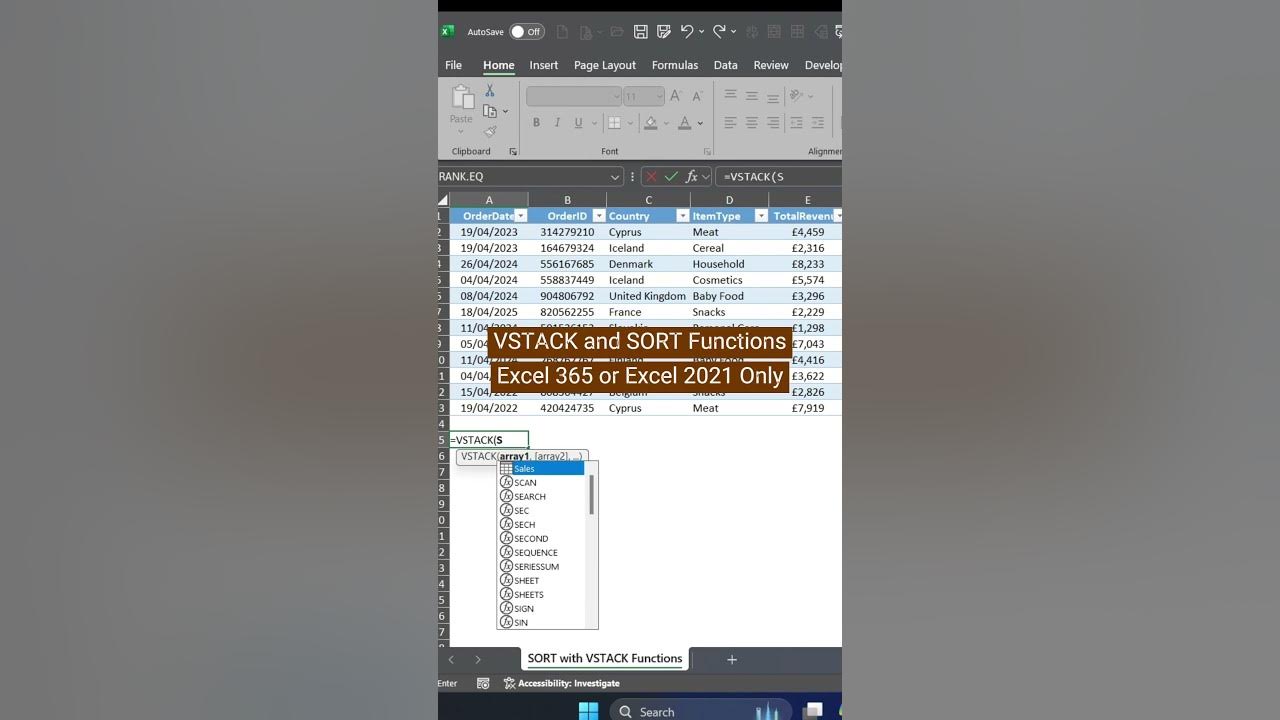 Excel VSTACK Header with Fast SORT #excel #excel365 #exceltips #microsoftoffice #exceltricks ...
