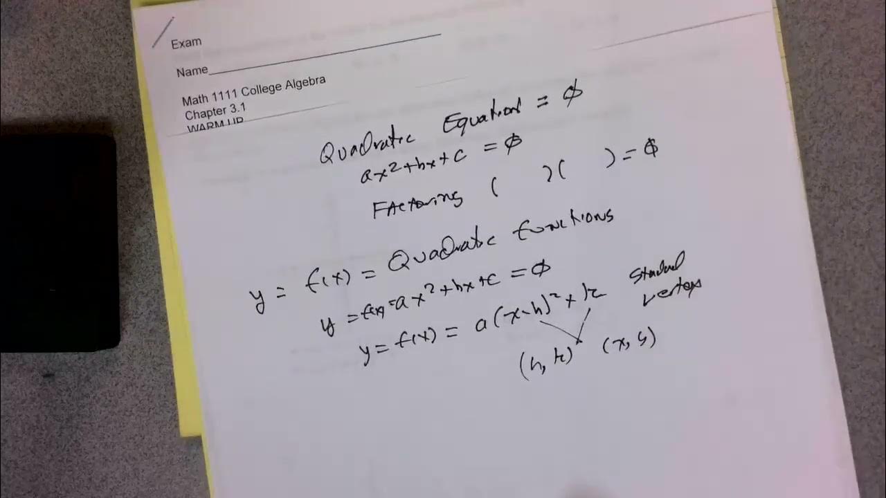 College Algebra Introduction Quadratic Functions 3.1 Warm Up - YouTube