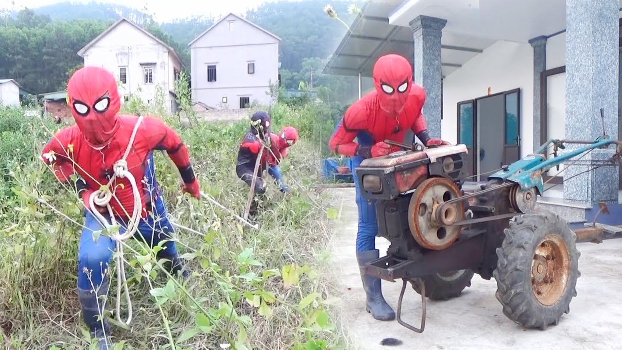 Spider-Man father and son plowing the fields the way primitive people ...