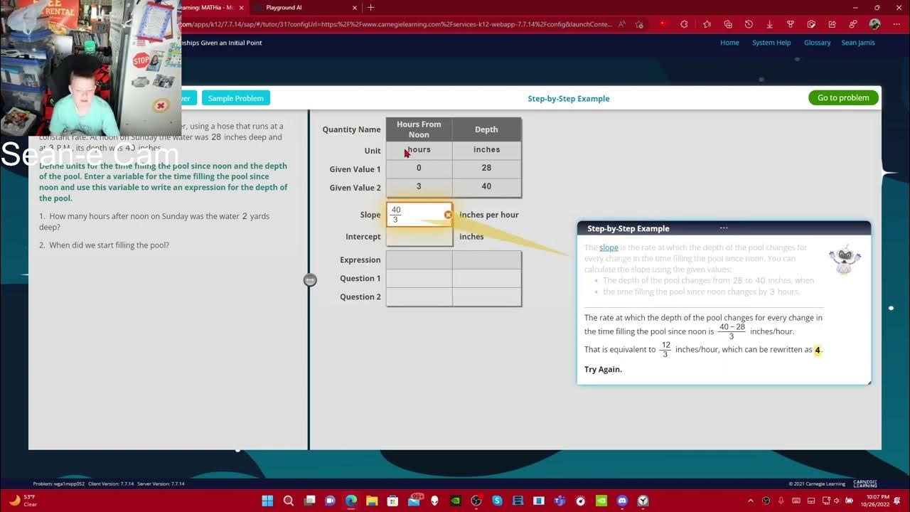 Mathia Modeling Linear Relationships Given an Initial Point Step-By-Step Example - YouTube