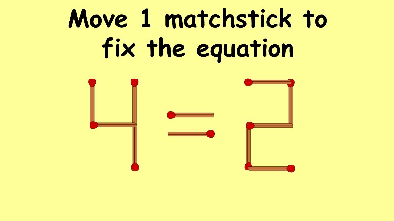 4=2 fix the equation | MatchStick Puzzle #104 | Move 1 Matchstick ...