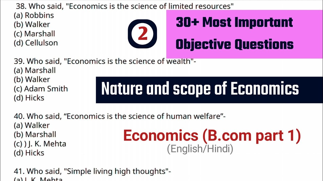 40+ Most Important Questions of Economics B.Com Part 1 (English/Hindi ...