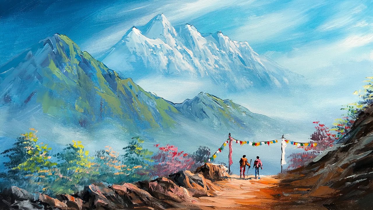Mountain Trekkers | Acrylic Painting in Time-lapse | Easy Mountain ...