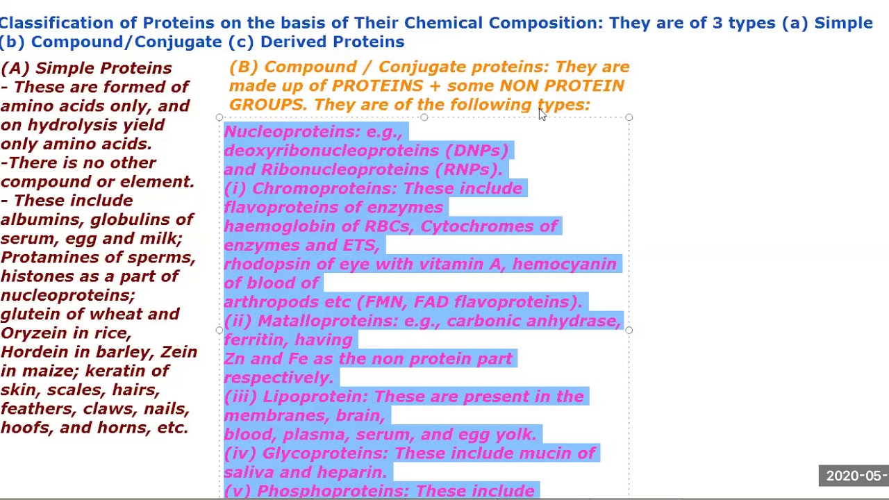 Classification of Proteins on the basis of Chemical composition ...