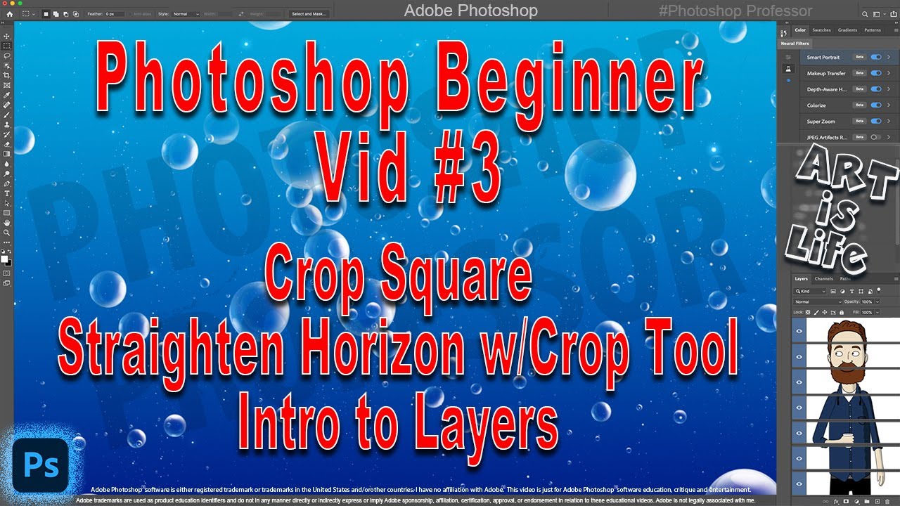 Photoshop Beginner #3: Crop Square, Straighten Horizon w/Crop Tool, and ...