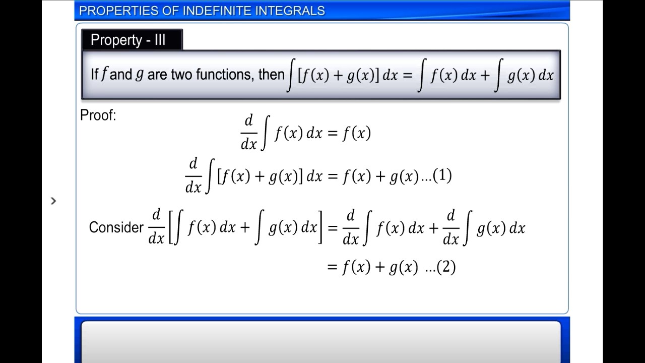 Properties of Indefinite Integral - YouTube
