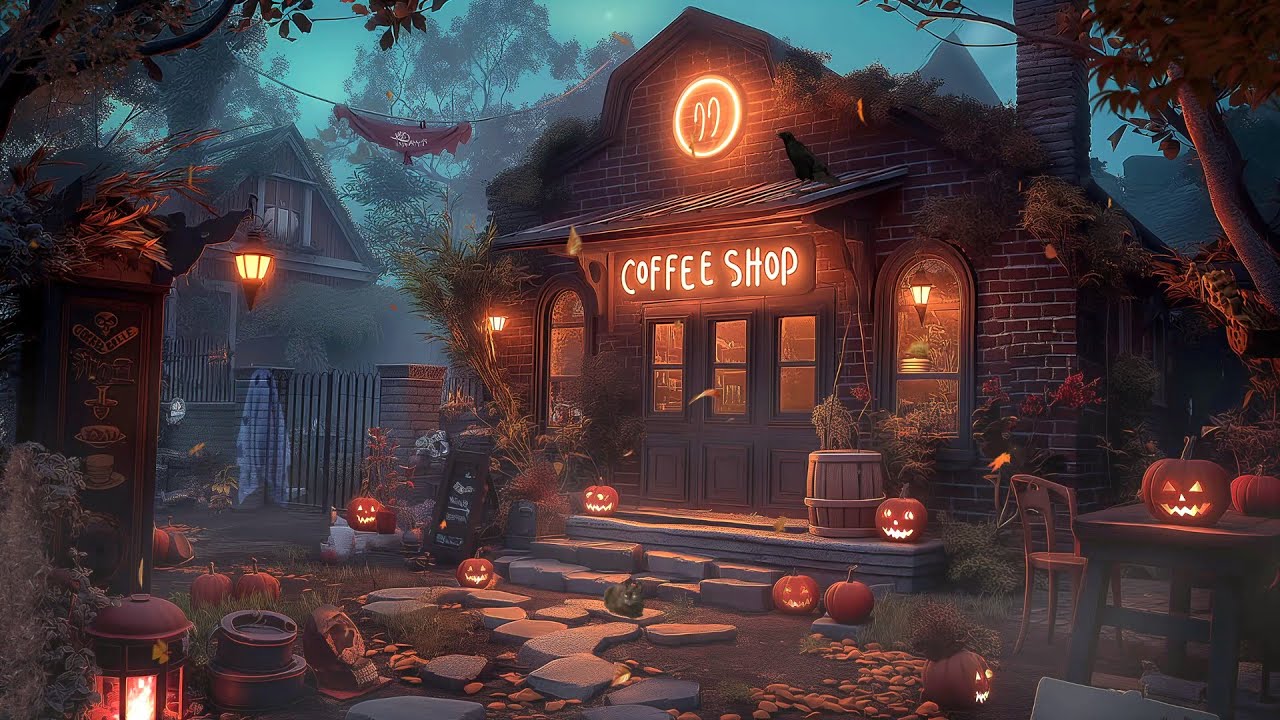 Scary Coffee Shop Halloween Ambience 🧛‍♂️ Muffed Halloween Jazz 👻 ...