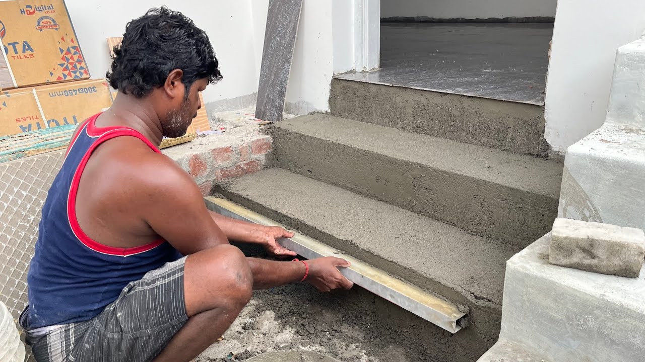 Stairs Techniques&Skilled Work On Entrance Two Steps Tile Fastest ...