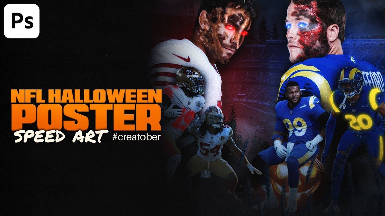 NFL HALLOWEEN | PHOTOSHOP Speed Art | #CREATOBER - YouTube