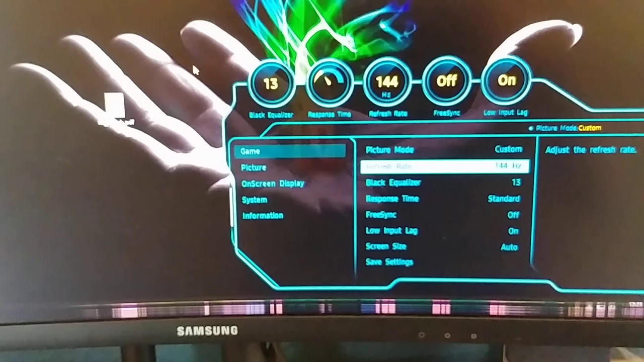 Samsung C24FG73 horizontal lines / artifacts at 144hz - YouTube