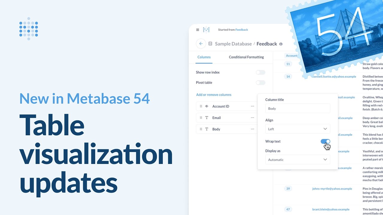 New in Metabase 54: Table visualization updates - YouTube