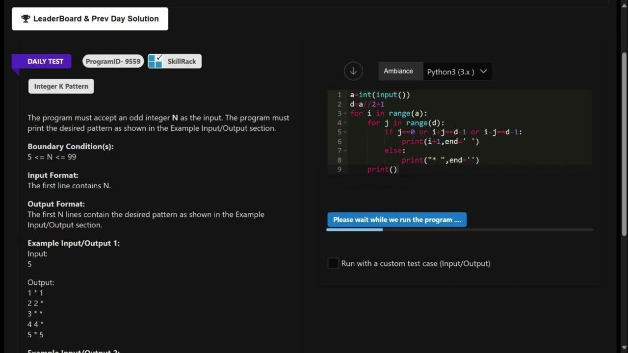SKILLRACK | DAILY TEST || 21/10/2023 || INTEGER K PATTERN || PROGRAM ID ...
