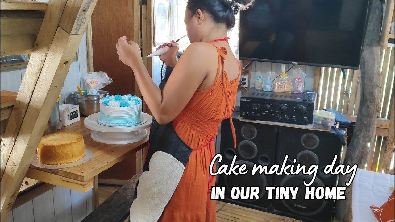 A day of making Cakes in our Tiny Bamboo Home | Cake Delivery Ride with ...