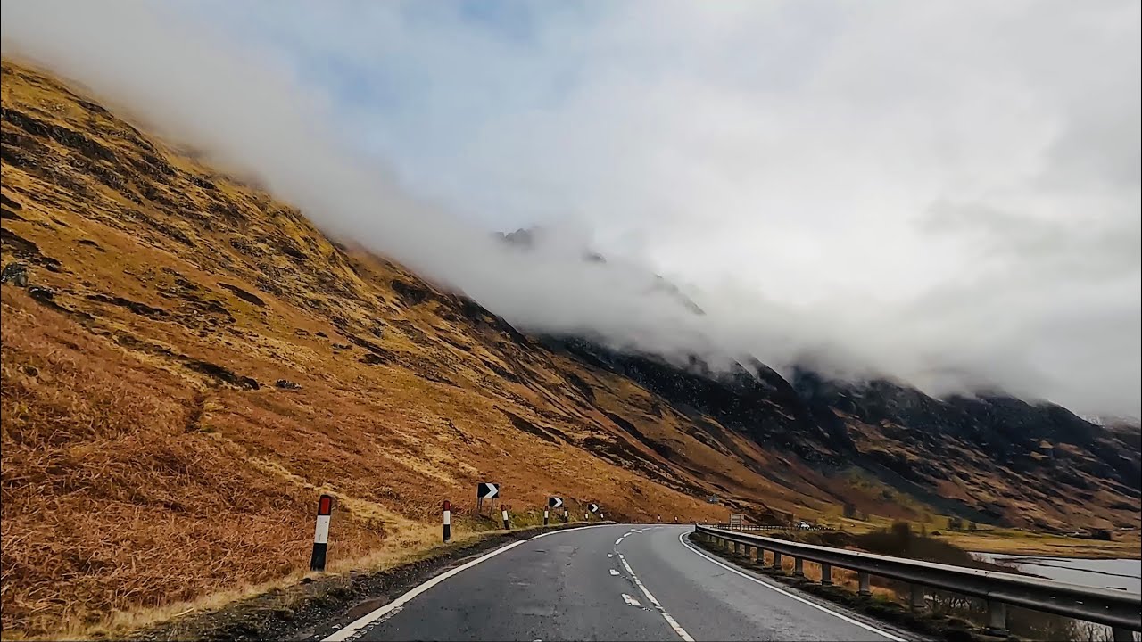 Dramatic Scottish Highland Drive | Snow, Fog, and Rain | Scenic Route ...