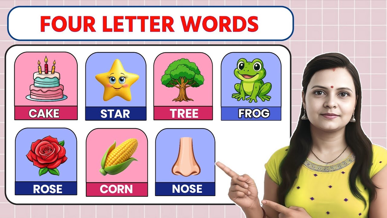 Four Letter words in english with Pictures | kids learning video # ...