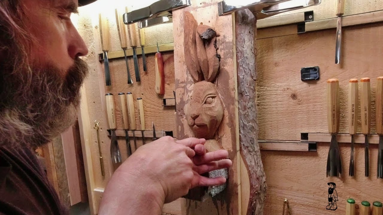 Carving a Rabbit out of Cottonwood Bark -Silent Woodcarving with Hand ...