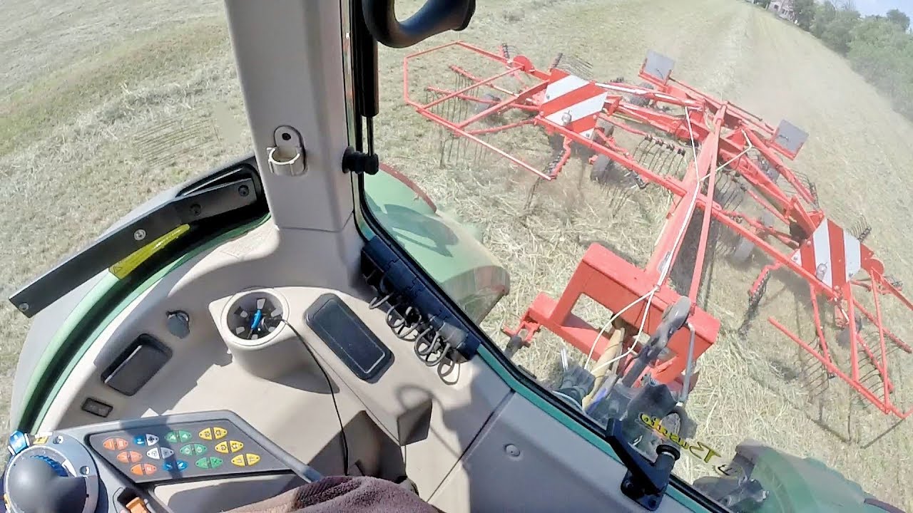 Cab View | Fendt 516 Vario + KUHN 7301 | Raking Hay - YouTube