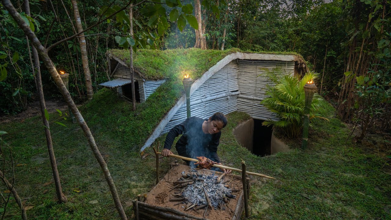 Build The Most Beautiful Underground Bamboo House by Ancient Skills ...
