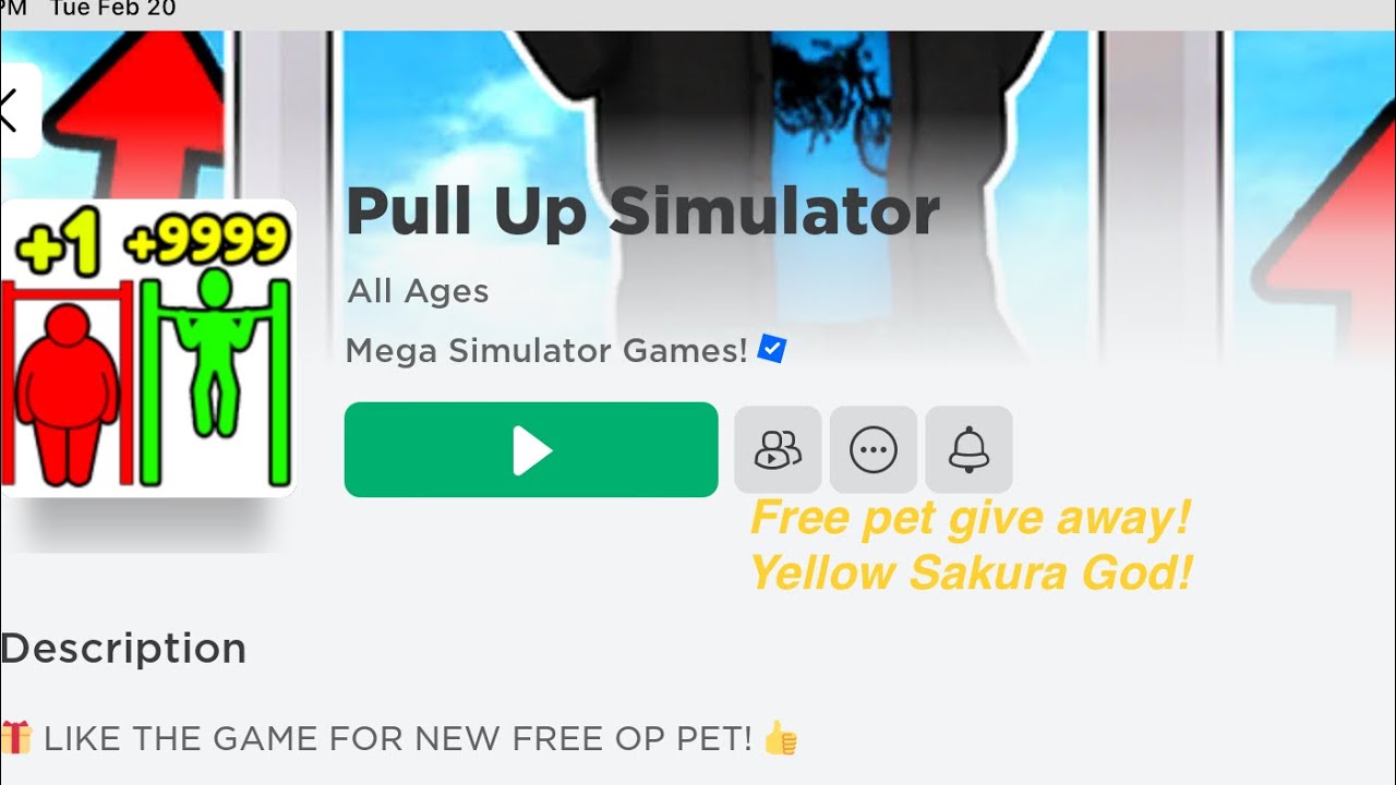 Free pet give away! - Yellow Sakura God! - Pull up Simulator - YouTube