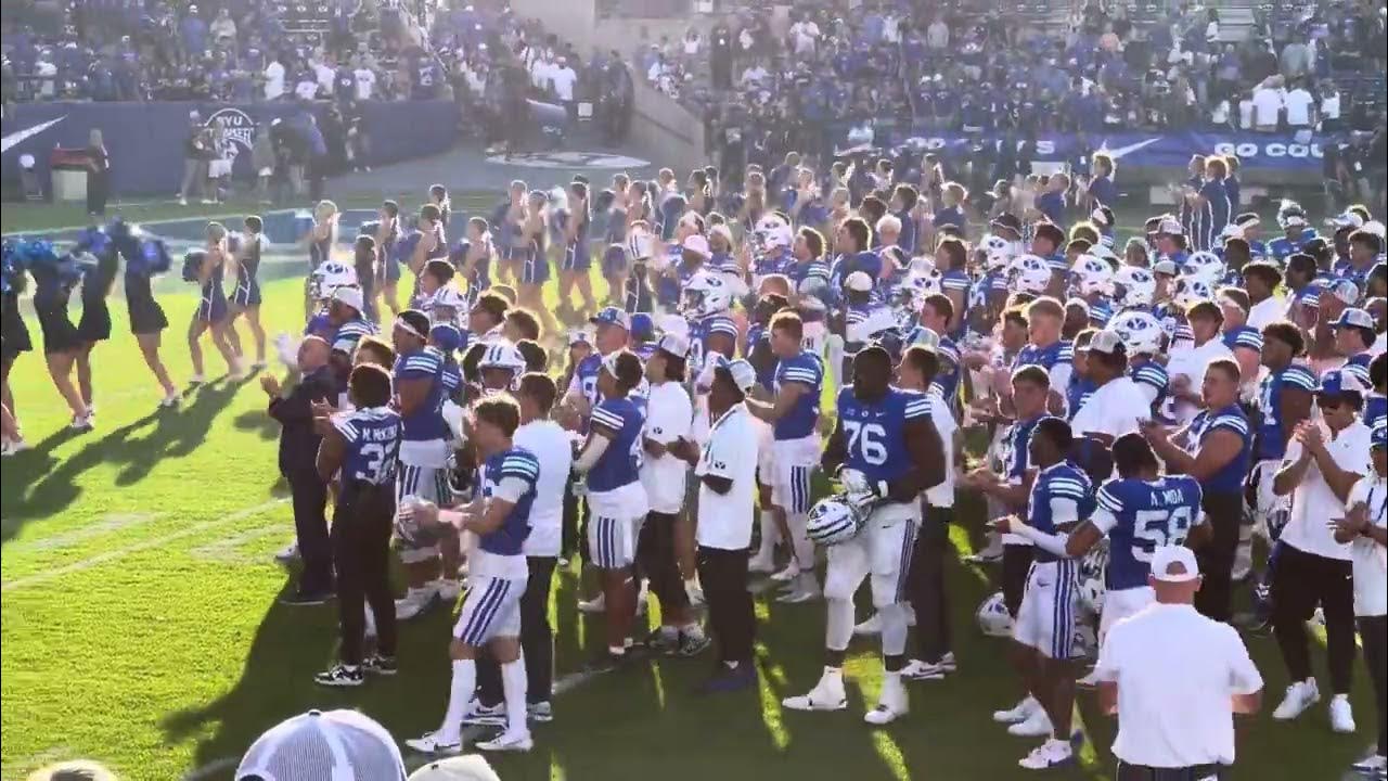 Byu football sings the fight song to the crowd | BYU vs Arizona - YouTube