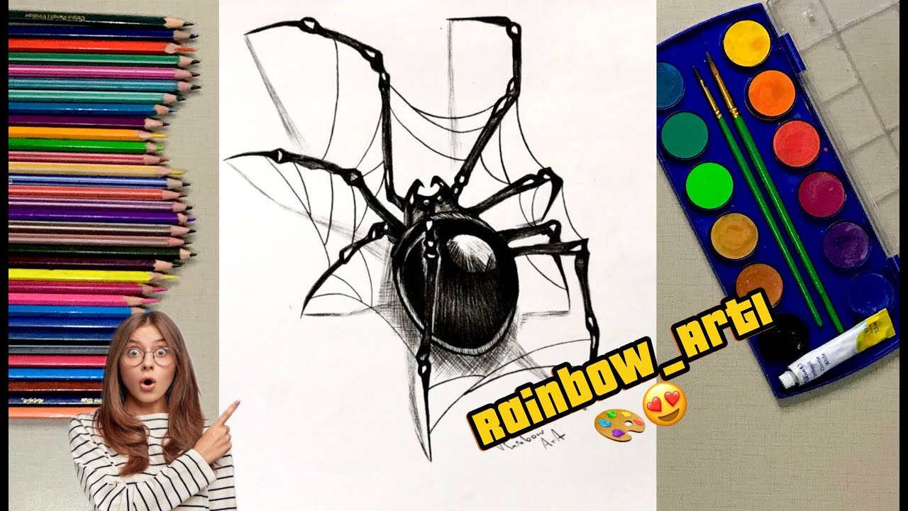 how to draw | realist 3d black spider - YouTube