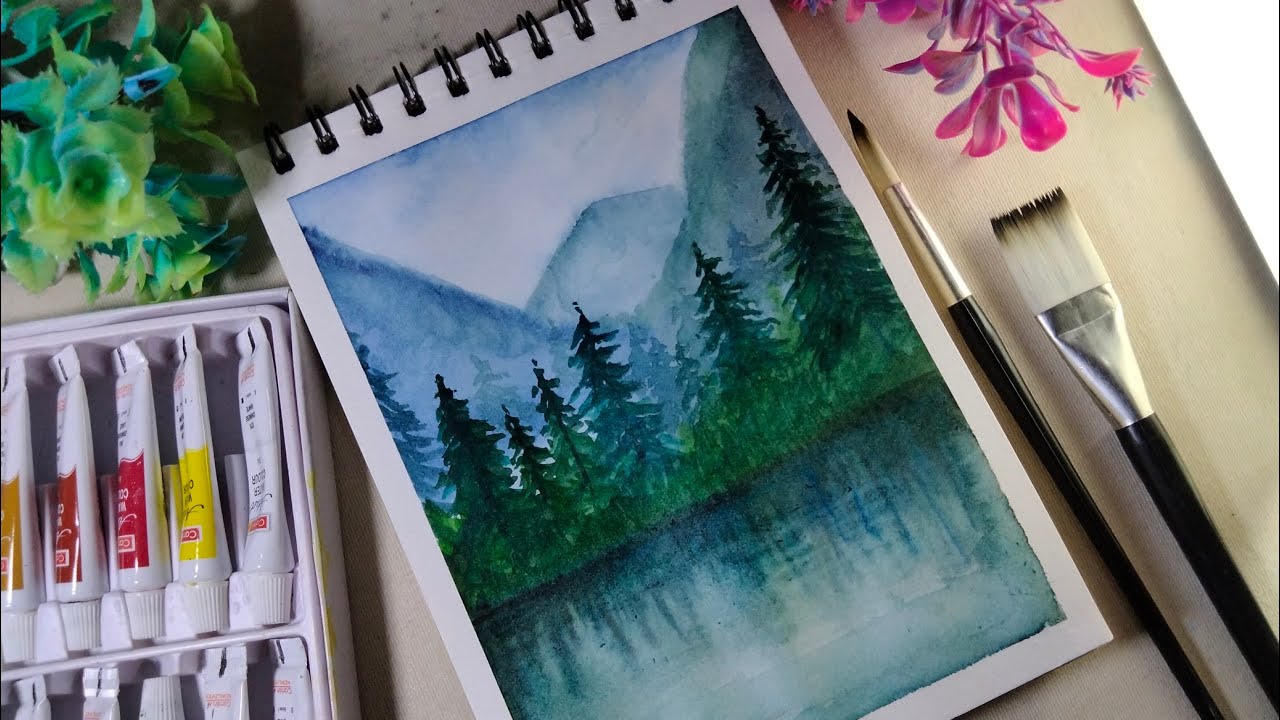 How to draw landscape painting #art - YouTube