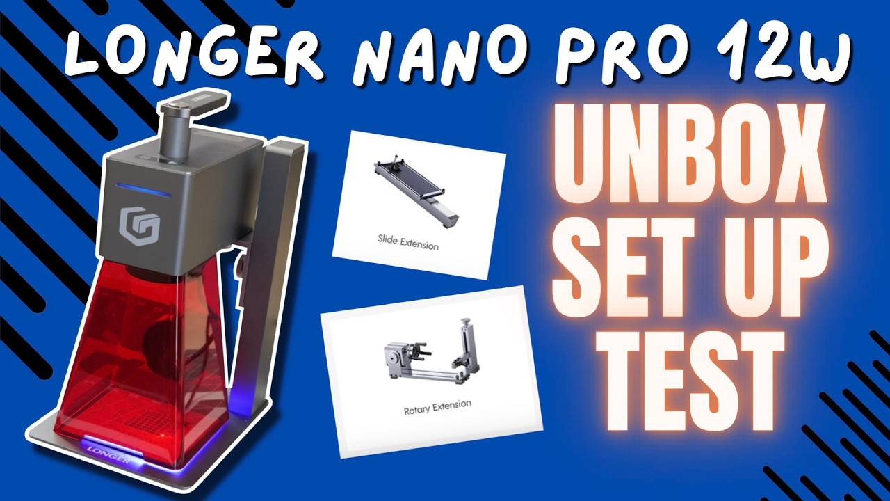 Longer Nano Pro 12W PORTABLE LASER ENGRAVER w/ ROTARY & SLIDE EXTENSION ...