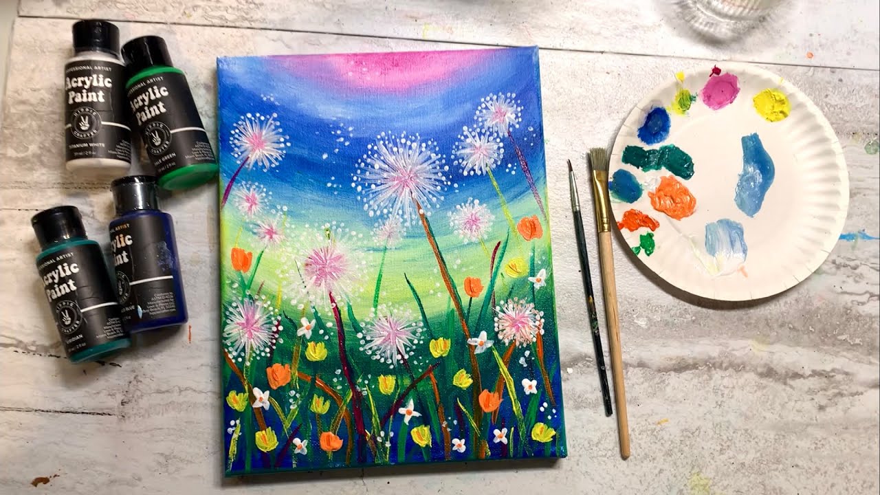 Easy Step-by-Step Dandelion Painting Tutorial with Colorful Background ...