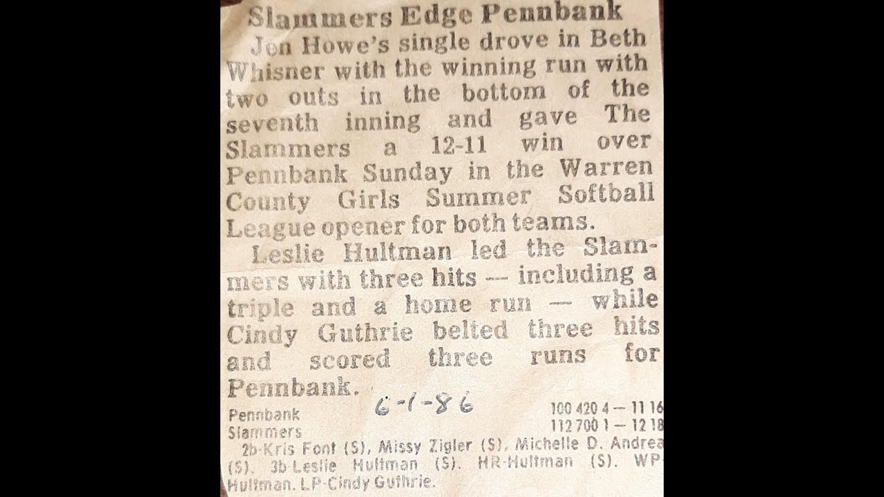PENNBANK SLAMMERS SOFTBALL WARREN PA JUNE 1 1986/ 2nd HALF LOTTSVILLE ...