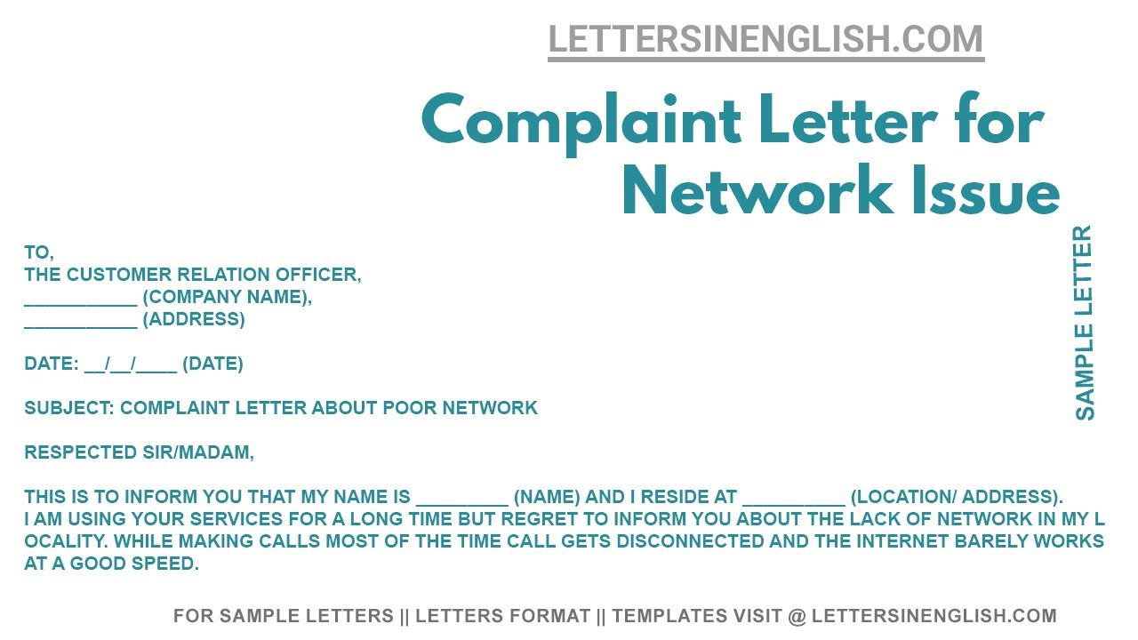 Complaint Letter for Network Issue - Letter to Company for Network ...