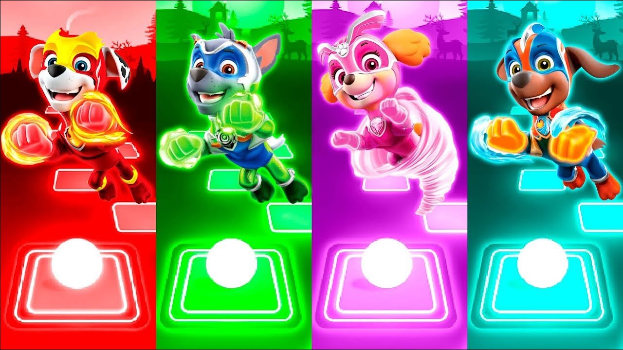 Paw Patrol Mighty Pups Team Marshall Rocky Skye Zuma Tiles Hop EDM Rush ...