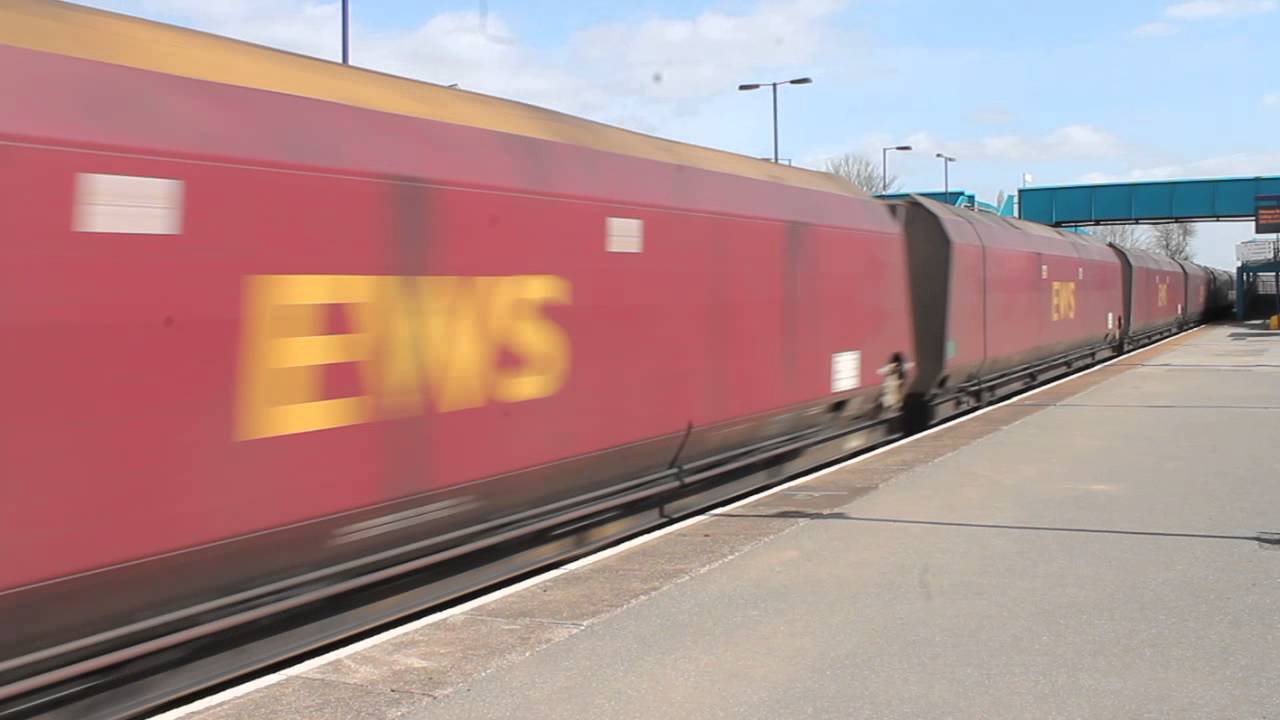 DB class 66155 with a rake of loaded HTA coal wagons - YouTube